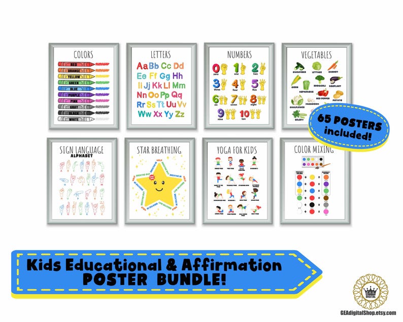 Set of 65 Homeschool Learning Posters, Montessori Kids Educational ...