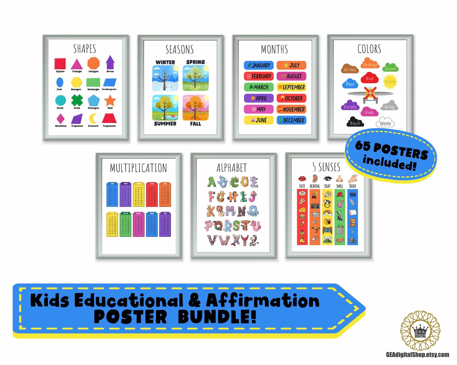 Set of 65 Homeschool Learning Posters, Montessori Kids Educational ...