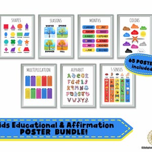 Set of 65 Homeschool Learning Posters, Montessori Kids Educational ...