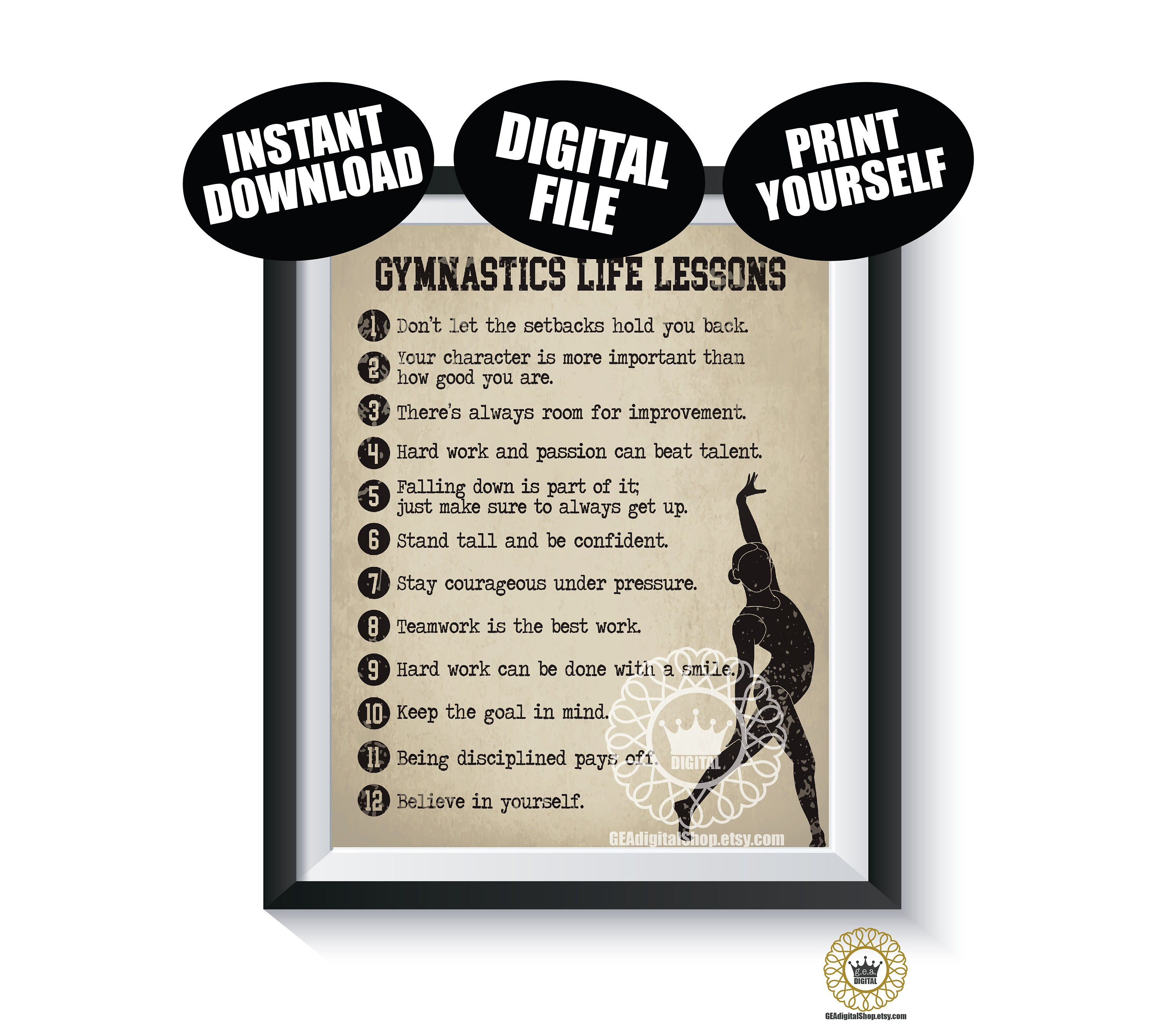 Gymnastics Life Lessons DIGITAL FILE Motivational Dance Gymnast Poster ...