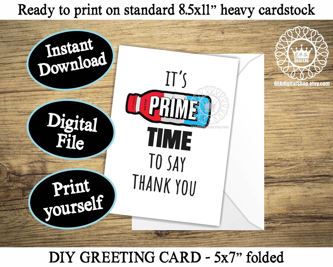 Prime Drink Thank You Card PRINTABLE Kids Prime Energy Drink Party ...