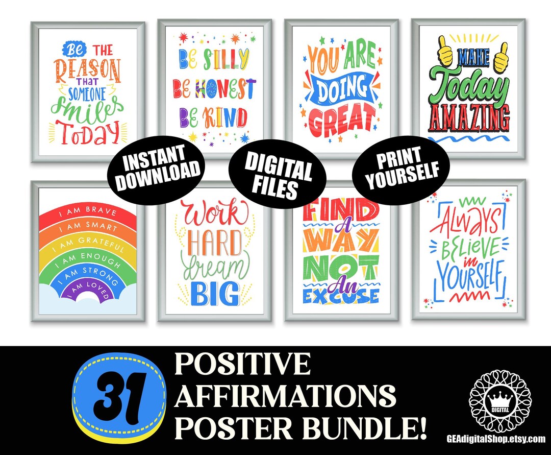 Set of 31 Positivity Art for Kids, Classroom Posters, Preschool ...