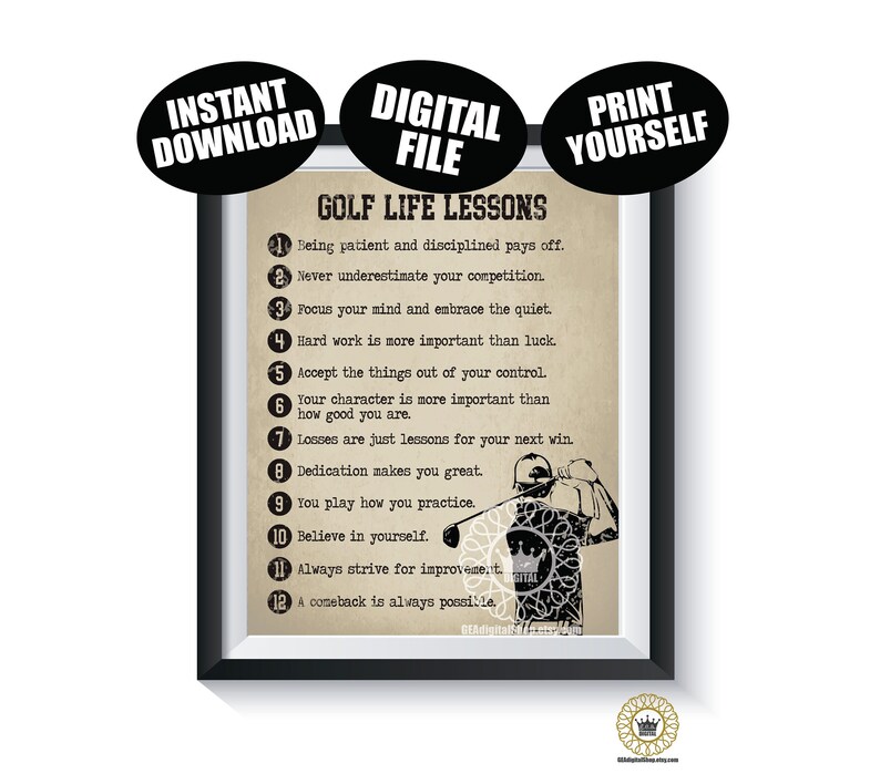BOY Golf Life Lessons DIGITAL FILE Motivational Sports Poster Team Gift ...