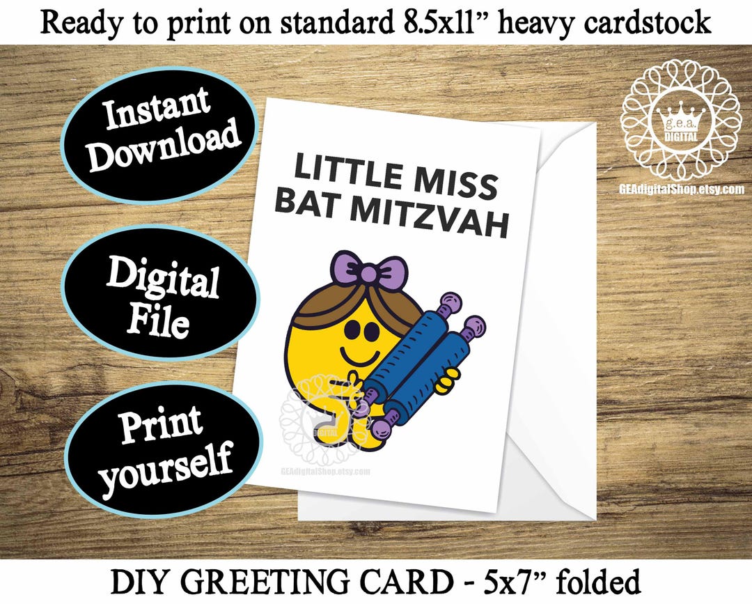 Funny Bat Mitzvah Card PRINTABLE Little Miss Bat Mitzvah Card, 13th ...