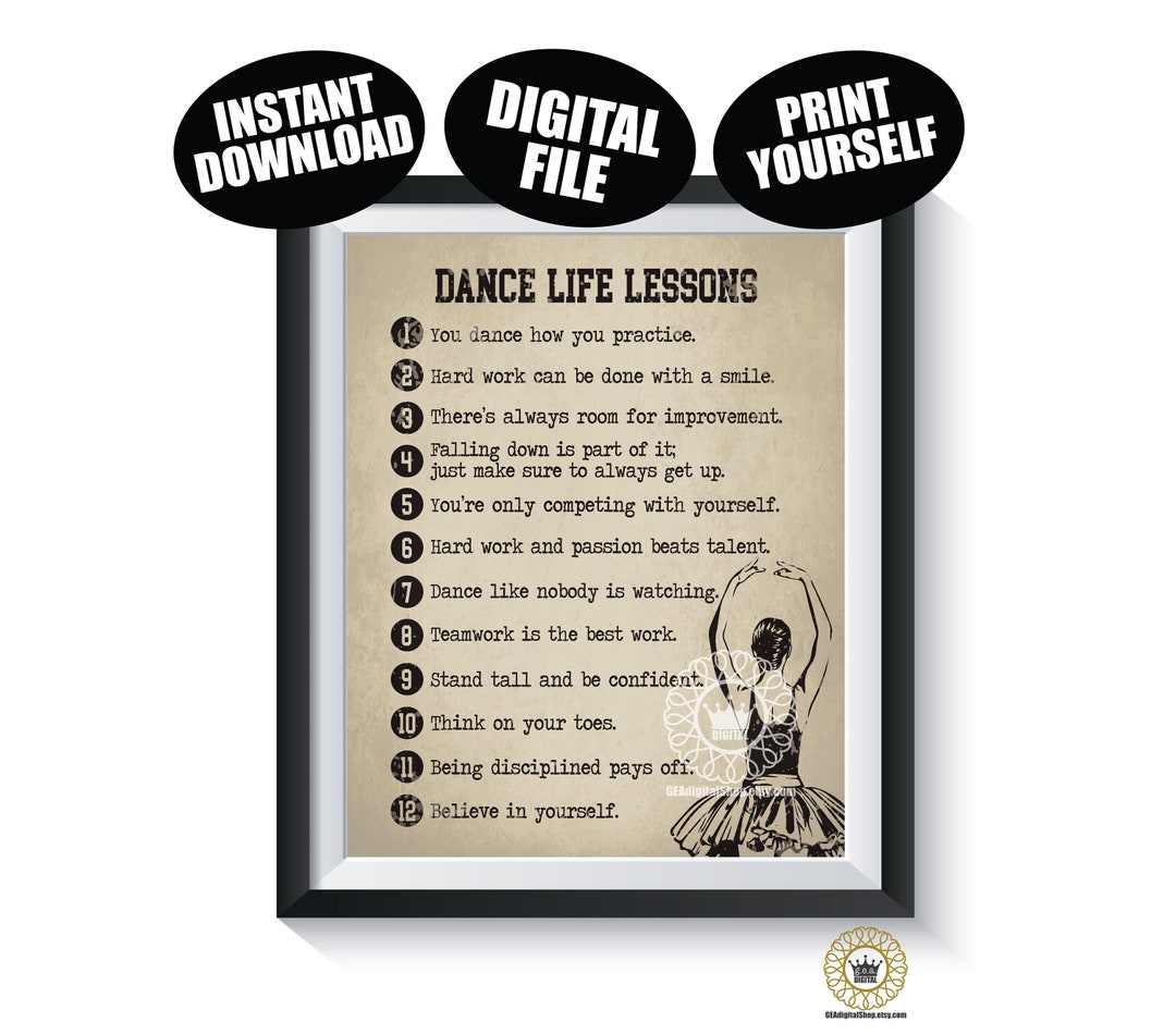 Dance Life Lessons DIGITAL FILE Motivational Ballet Dancer Sports ...