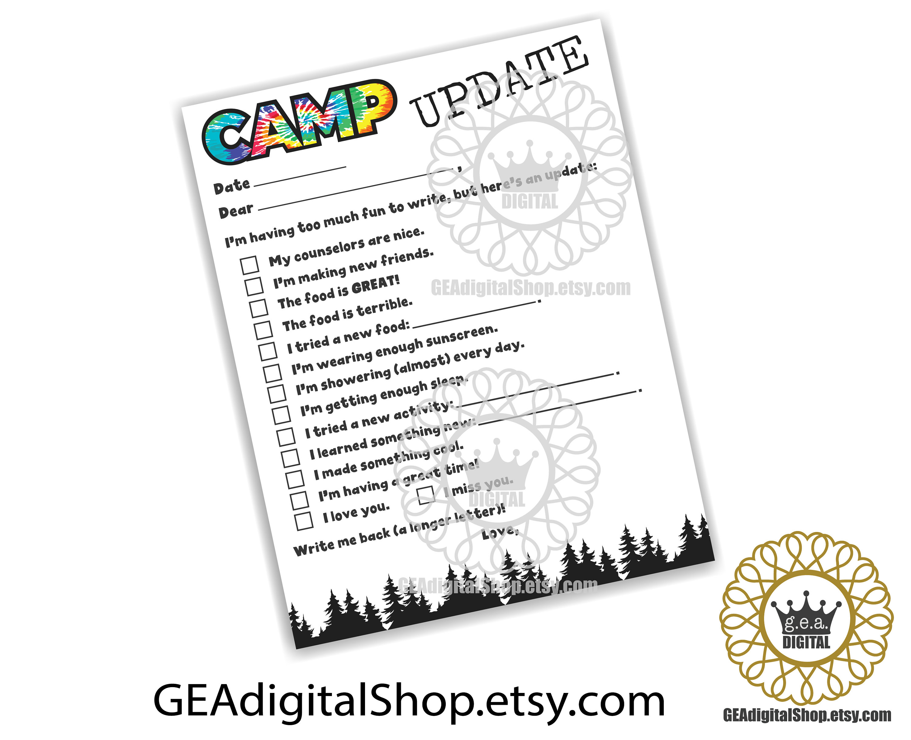 DIGITAL Camp Stationery, Tie Dye Camp Letters, Kids Fill in the Blank ...