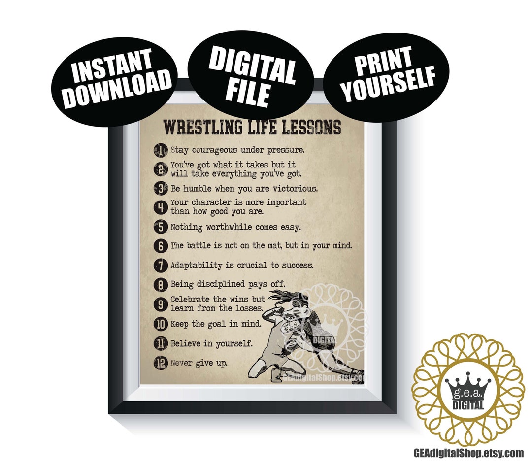 Girl Wrestling Life Lessons Art DIGITAL FILE Female Wrestler Poster ...