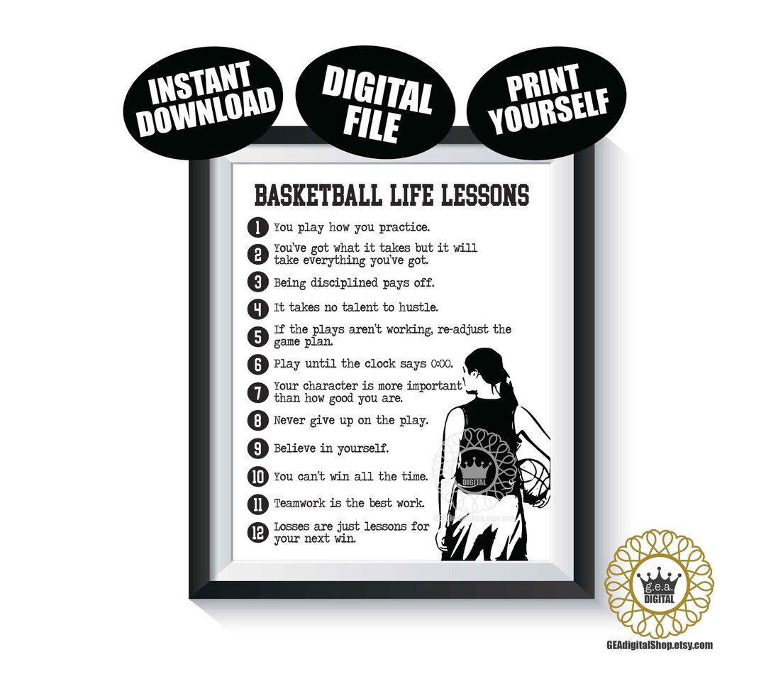 Girls Basketball Life Lessons Poster DIGITAL FILE Basketball Team Gift ...