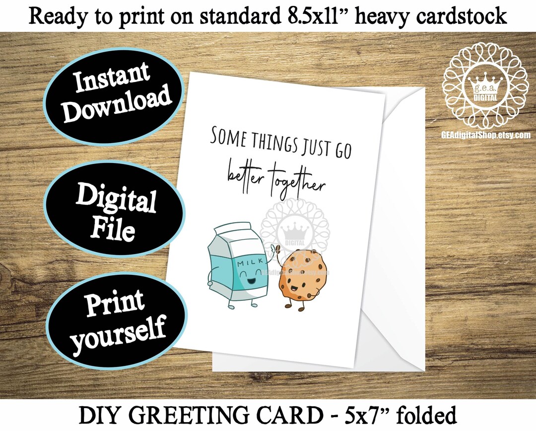 Best Friend Card PRINTABLE Just Because Friend Card, Milk and Cookies ...