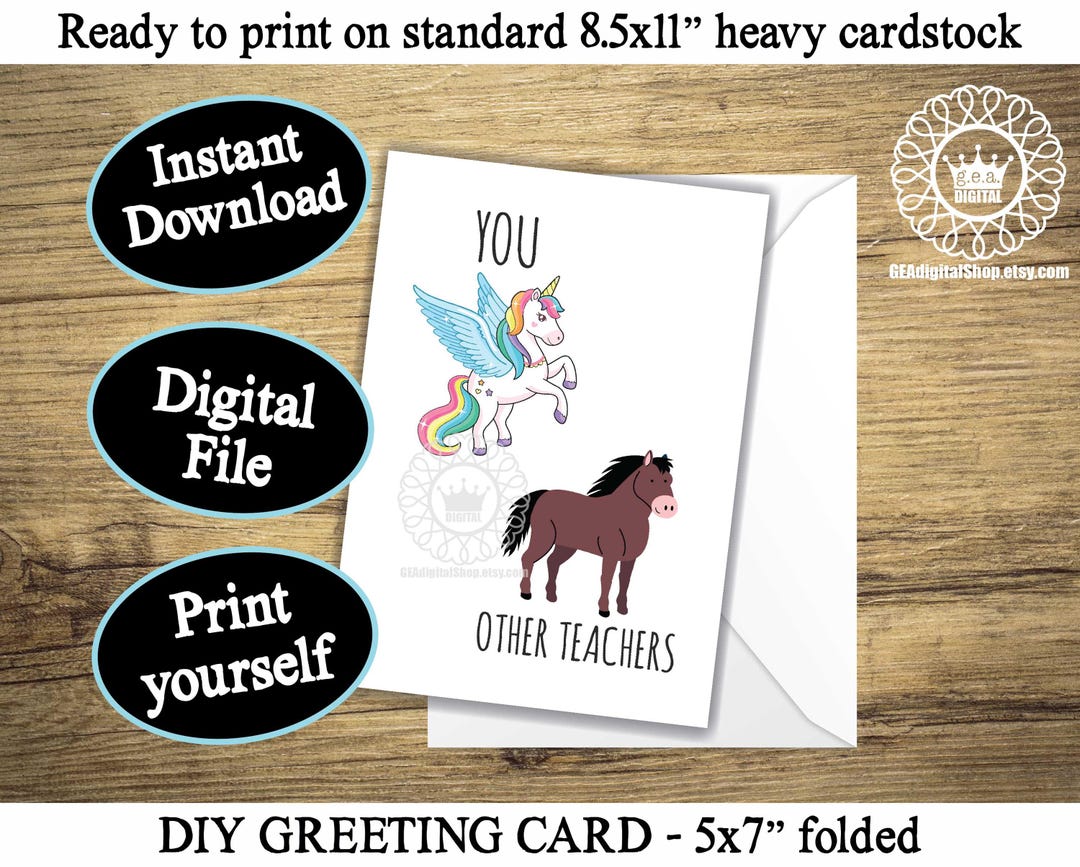 Teacher Appreciation Card, Funny Unicorn Teacher Card PRINTABLE Funny ...
