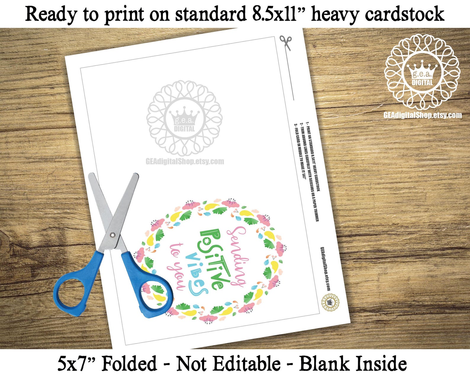 Positive Vibes Greeting Card PRINTABLE, Thinking of You Card, Digital ...