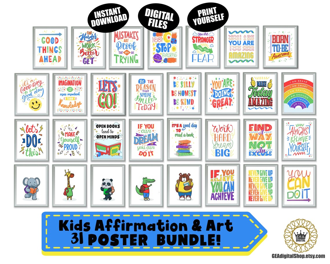 Kids Affirmation Posters Bundle of 31, Homeschool Art Montessori ...