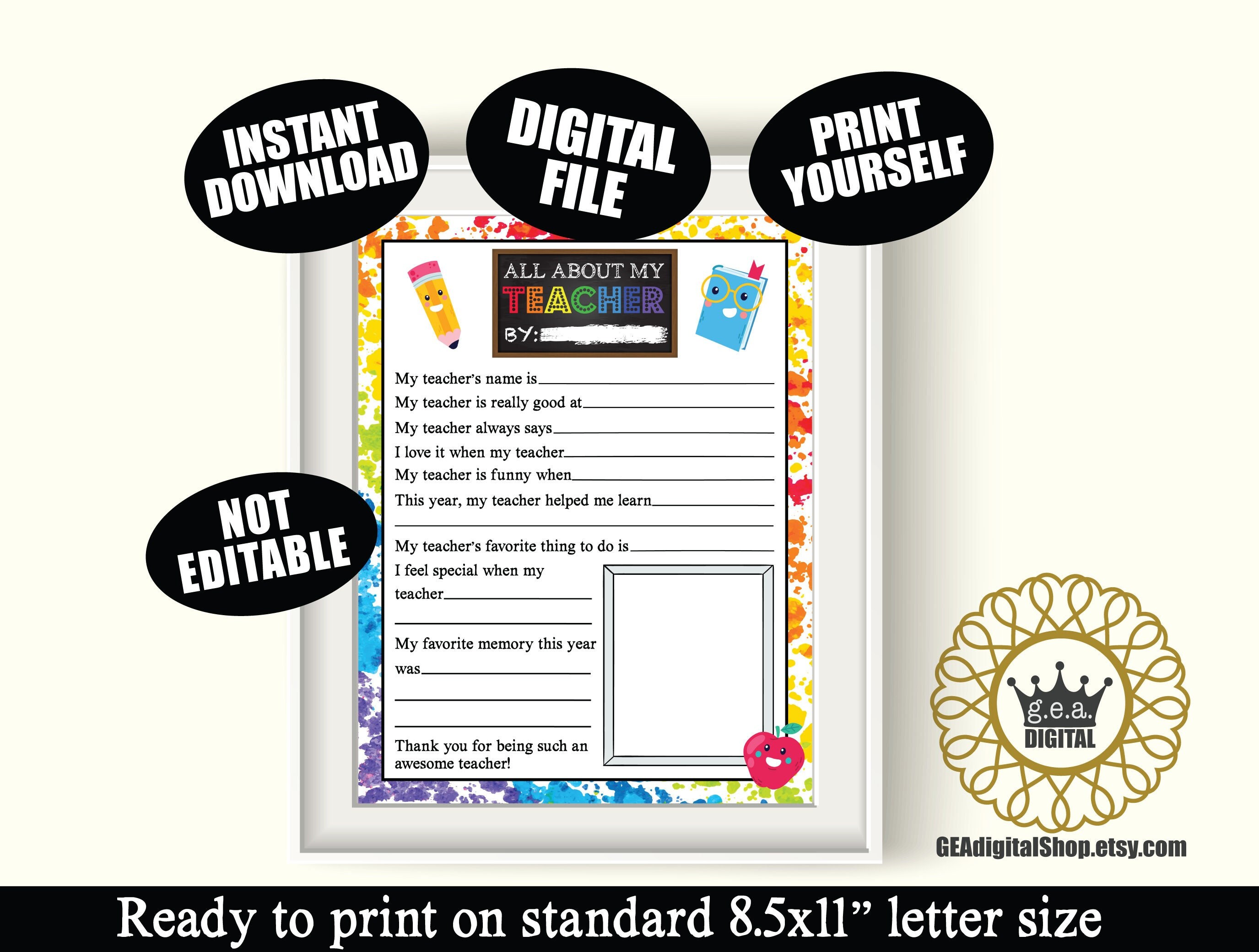 All About My Teacher Gift Teacher Appreciation End of the Year Craft ...