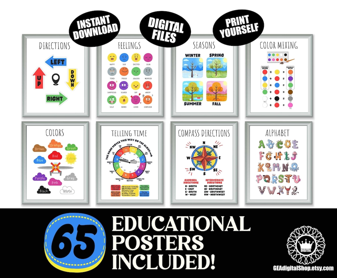 65 Montessori Educational Posters Bundle Preschool Learning Posters ...
