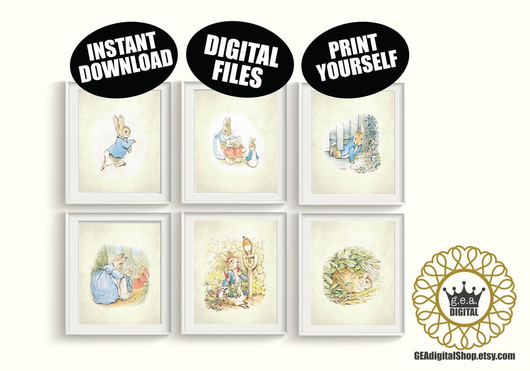 Vintage Peter Rabbit Art DIGITAL FILES Qty 6 Peter Rabbit Baby Nursery ...