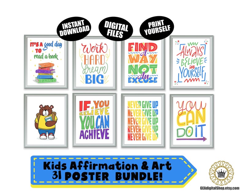 Kids Affirmation Posters Bundle of 31, Homeschool Art Montessori ...