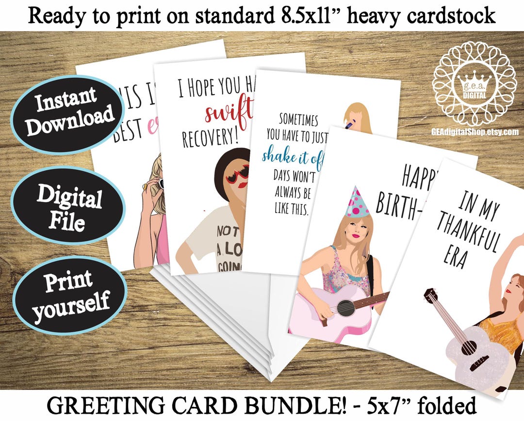 Taylor Swift Card BUNDLE Printable Taylor Swift Birthday Card Thank You ...