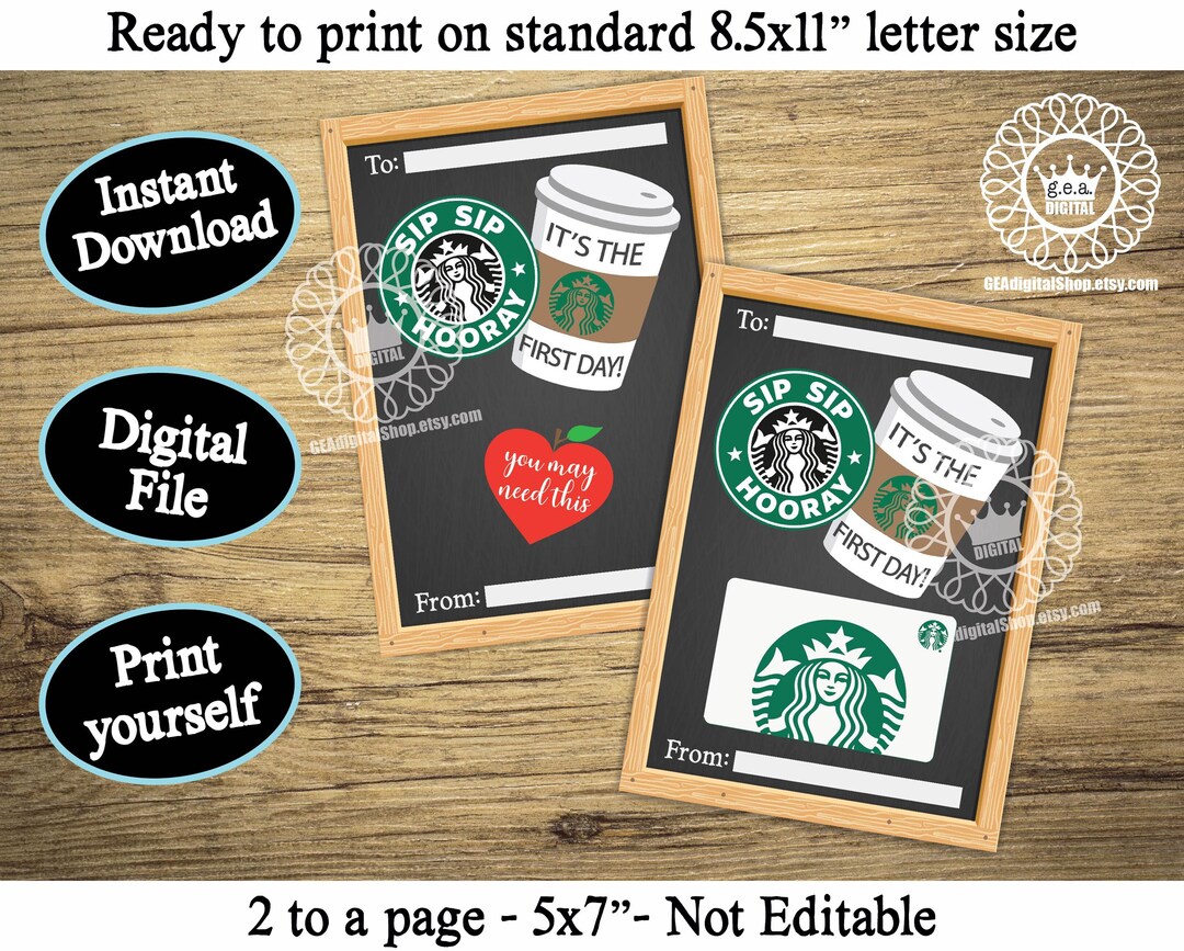 PRINTABLE Teacher First Day of School Starbucks Gift Card Holder, Back ...