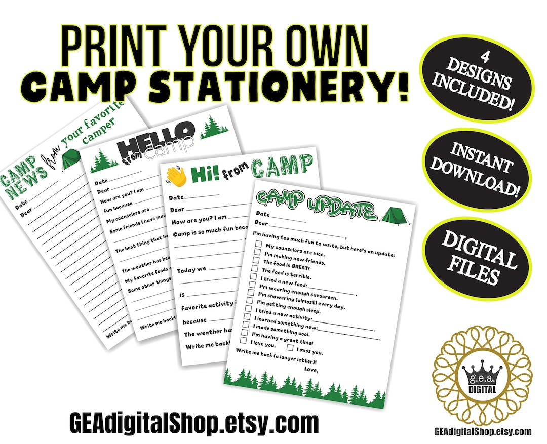 DIGITAL Camp Stationery PRINTABLE Overnight Camp Letterhead News Sleep ...