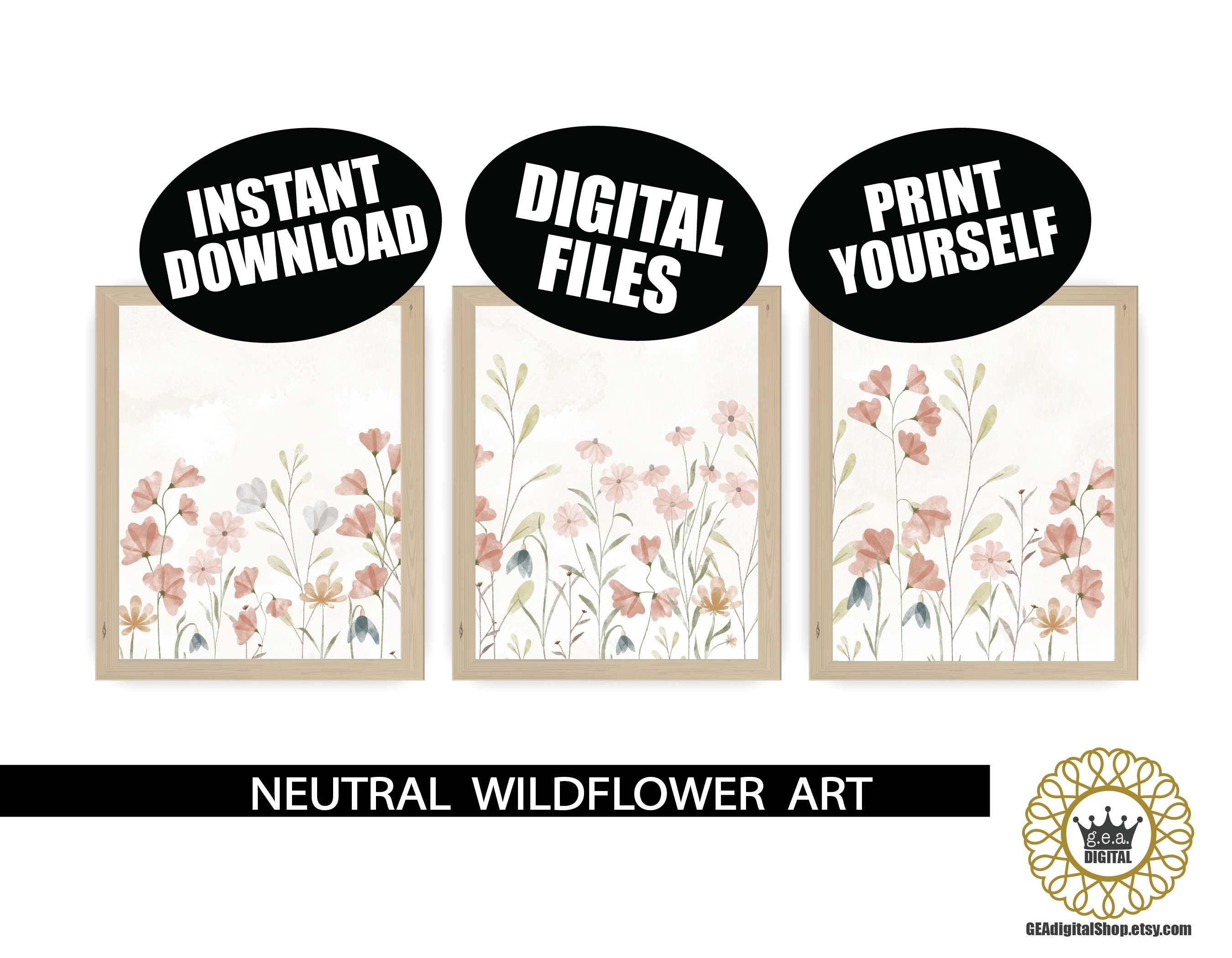 Neutral Wildflowers Art DIGITAL FILES, Set of 3 Boho Wildflowers Art ...