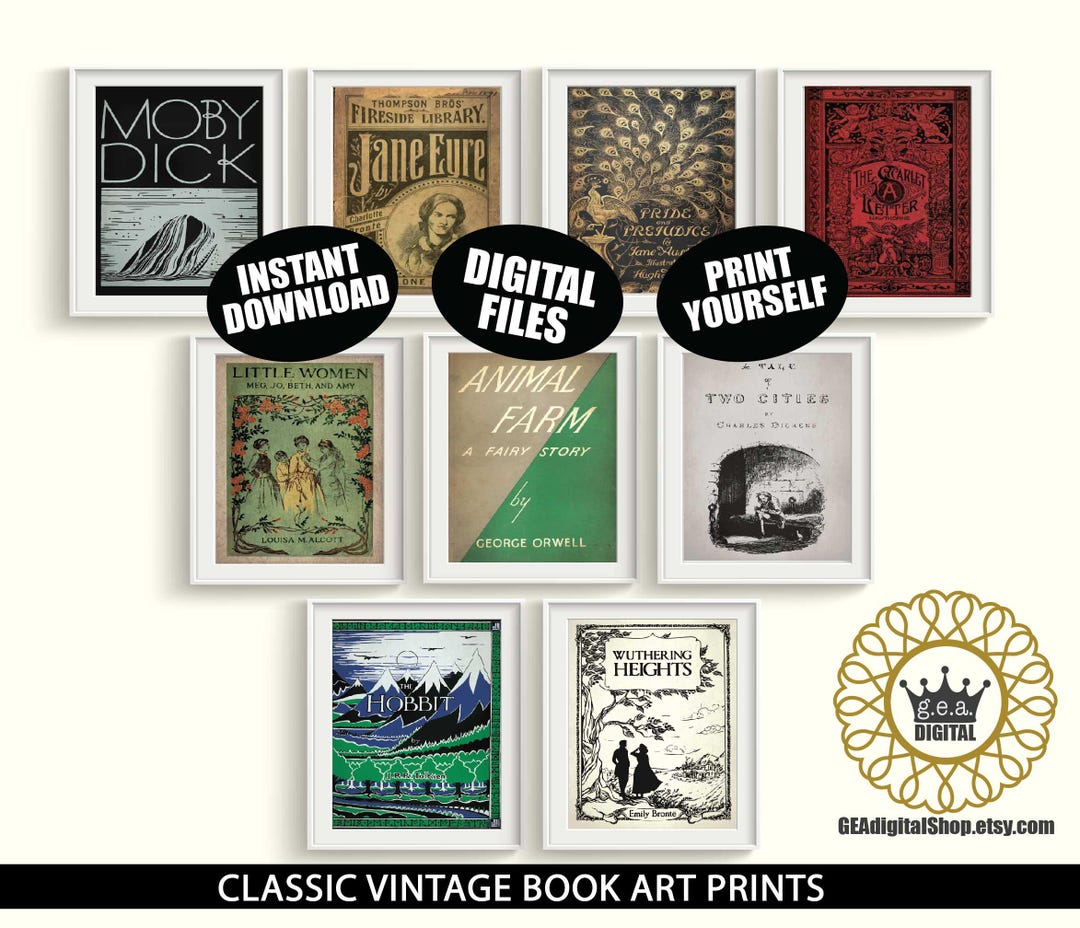 Vintage Book Cover Posters, English Classroom Wall Decor Art DIGITAL ...
