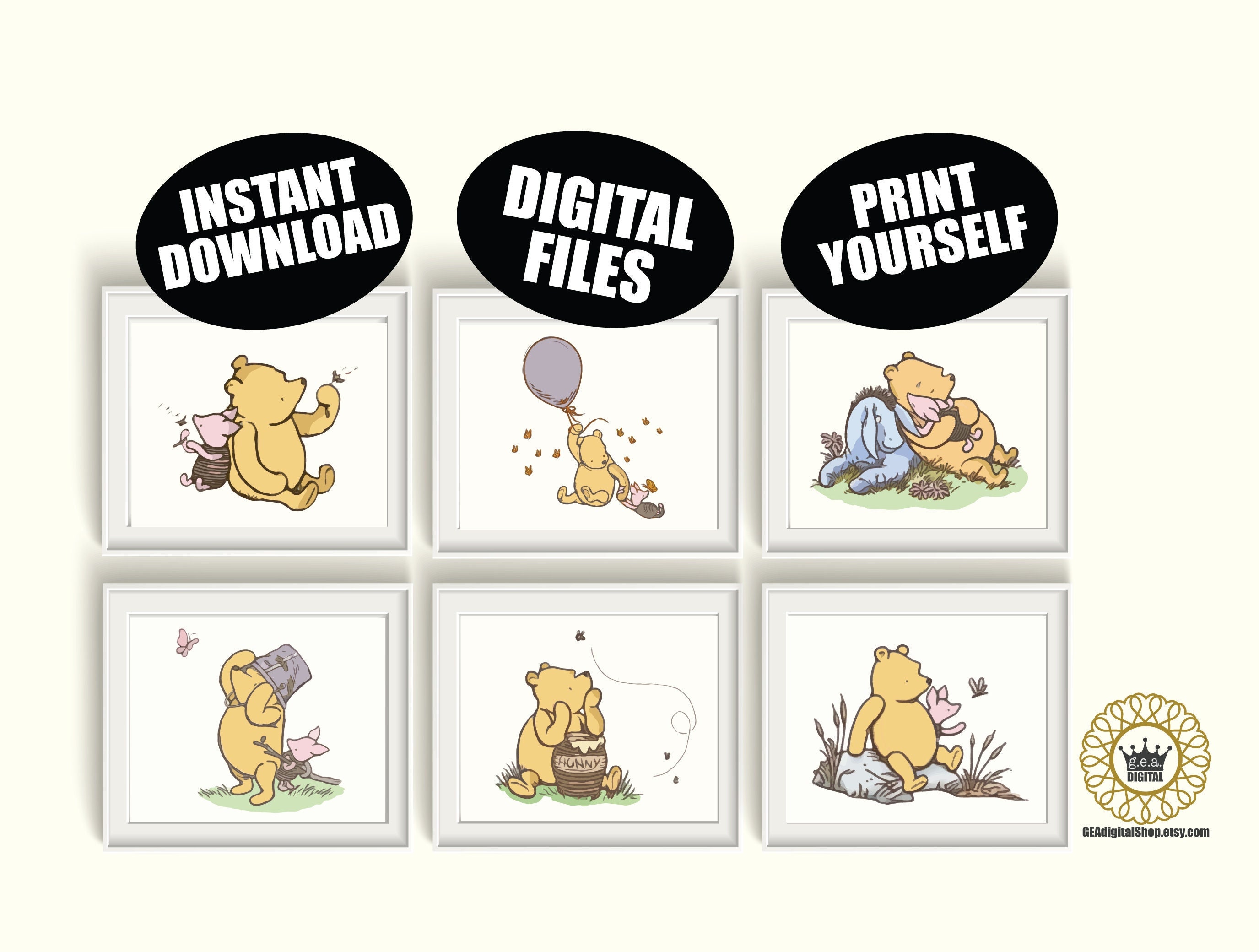 Winnie the Pooh DIGITAL FILES Qty 6 Classic Pooh Gender Neutral Nursery ...