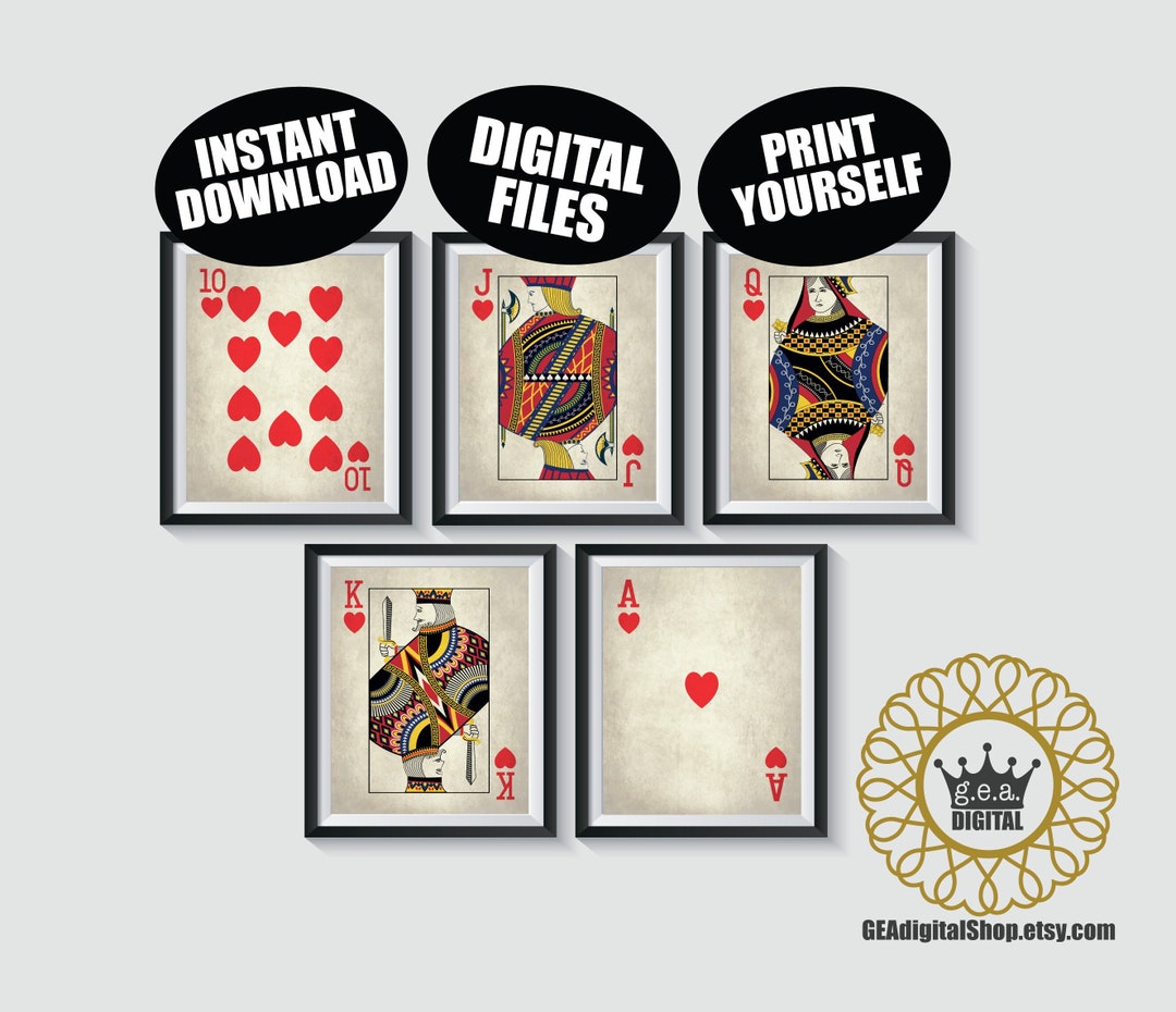 Game Room Decor Playing Cards DIGITAL FILES Qty 5 Poker Room Wall Art ...