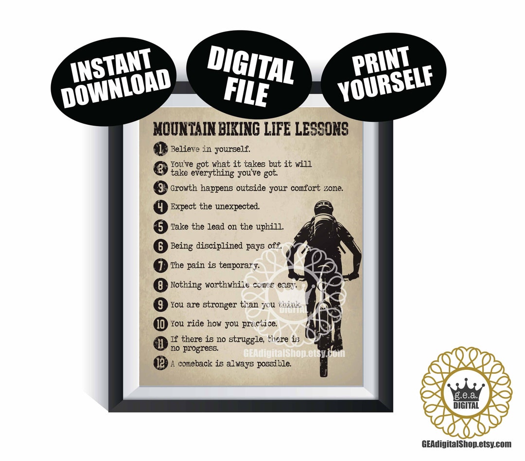 Mountain Biking Life Lessons Poster, DIGITAL FILE Mountain Biking Team ...