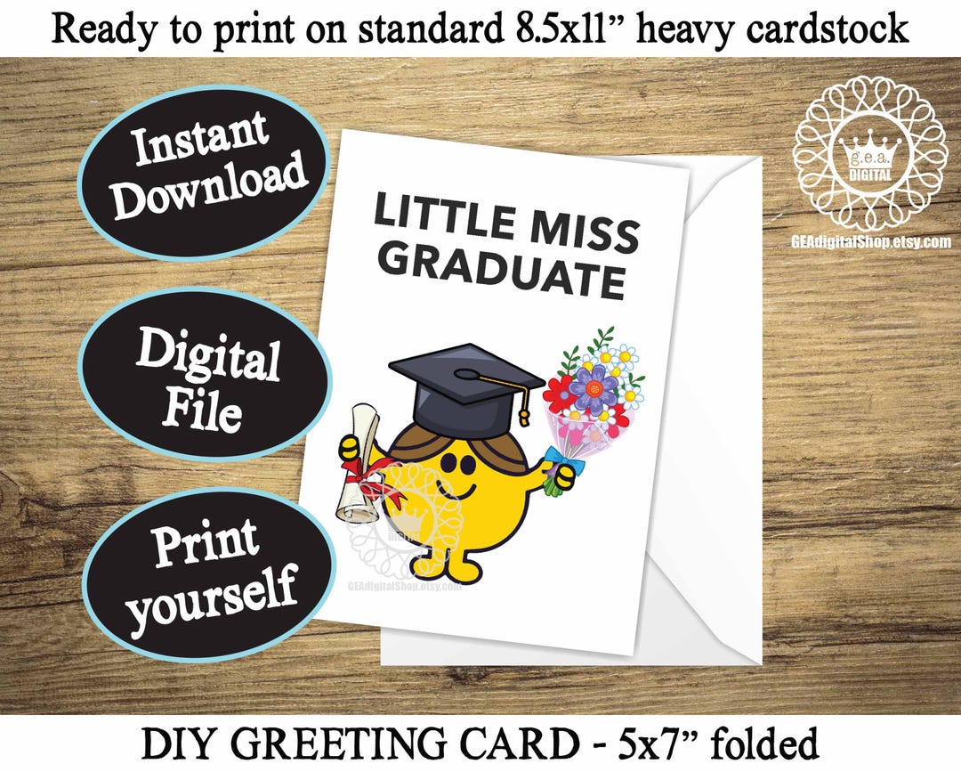 Funny Graduation Card for Her DIGITAL Cute Little Miss Graduate Card ...