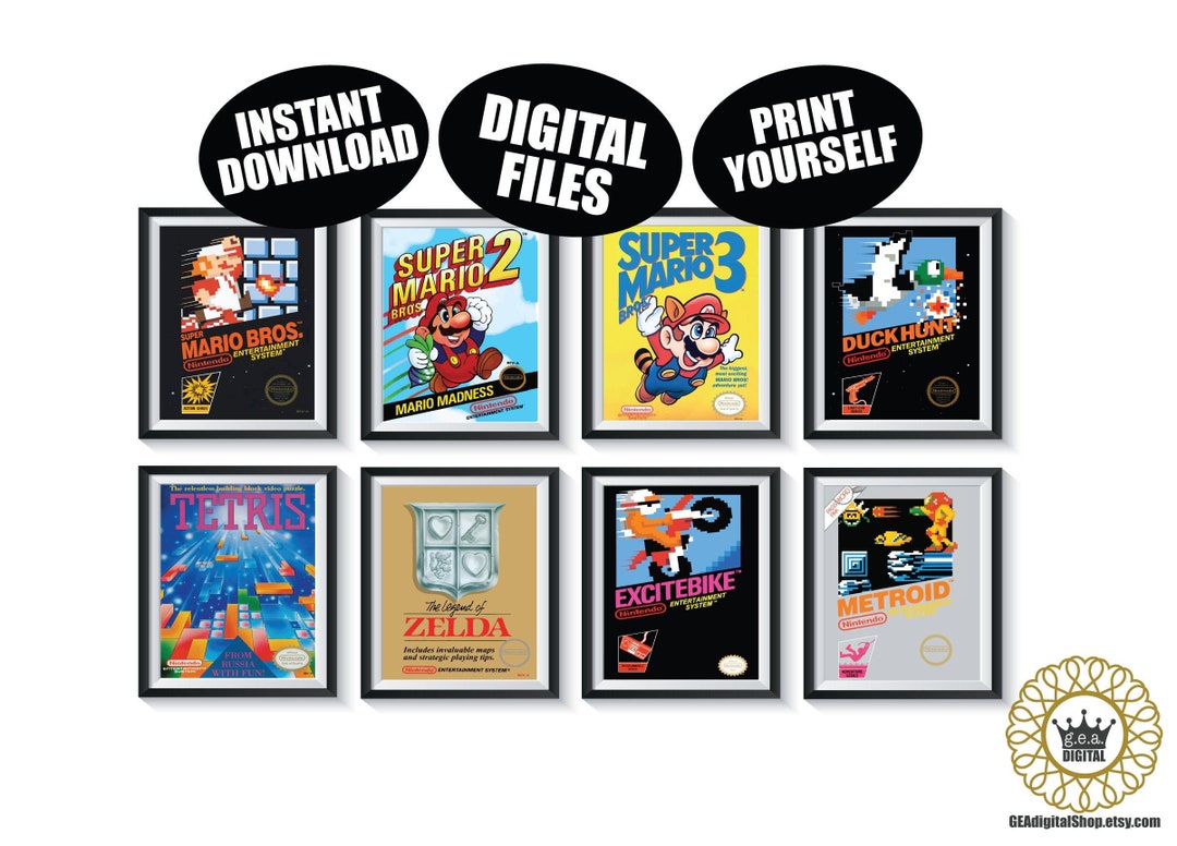 Retro Video Game DIGITAL FILES Qty 8 Game Room Wall Art Decor ...