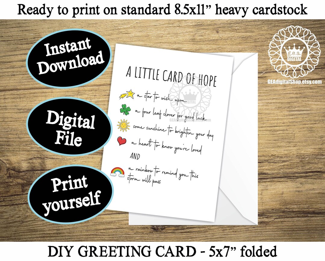 Little Card of Hope PRINTABLE, Cancer Support Thinking of You Card ...