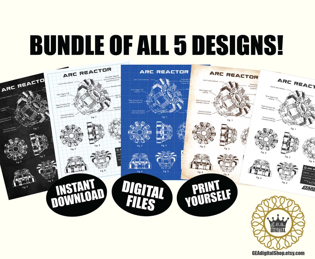 Arc Reactor Blueprint BUNDLE, Arc Reactor Patent Art Prints, Iron Man ...