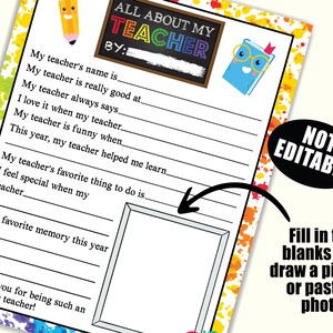 All About My Teacher Gift Teacher Appreciation End of the Year Craft ...