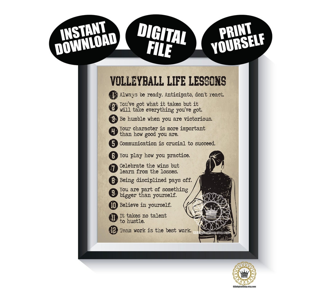 GIRL Volleyball Life Lessons DIGITAL FILE Motivational Sports Poster ...