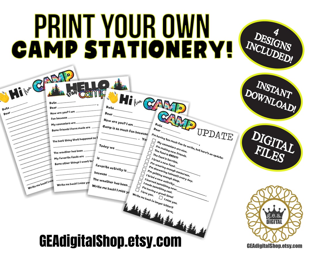 DIGITAL Camp Stationery, Tie Dye Camp Letters, Kids Fill in the Blank ...
