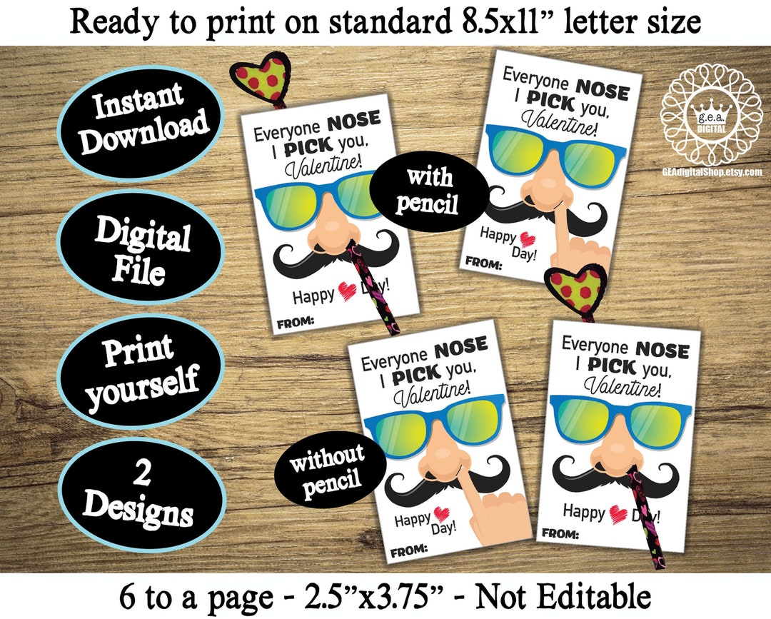 Funny Nose Picking Valentine Cards DIGITAL FILES Printable Tag School ...