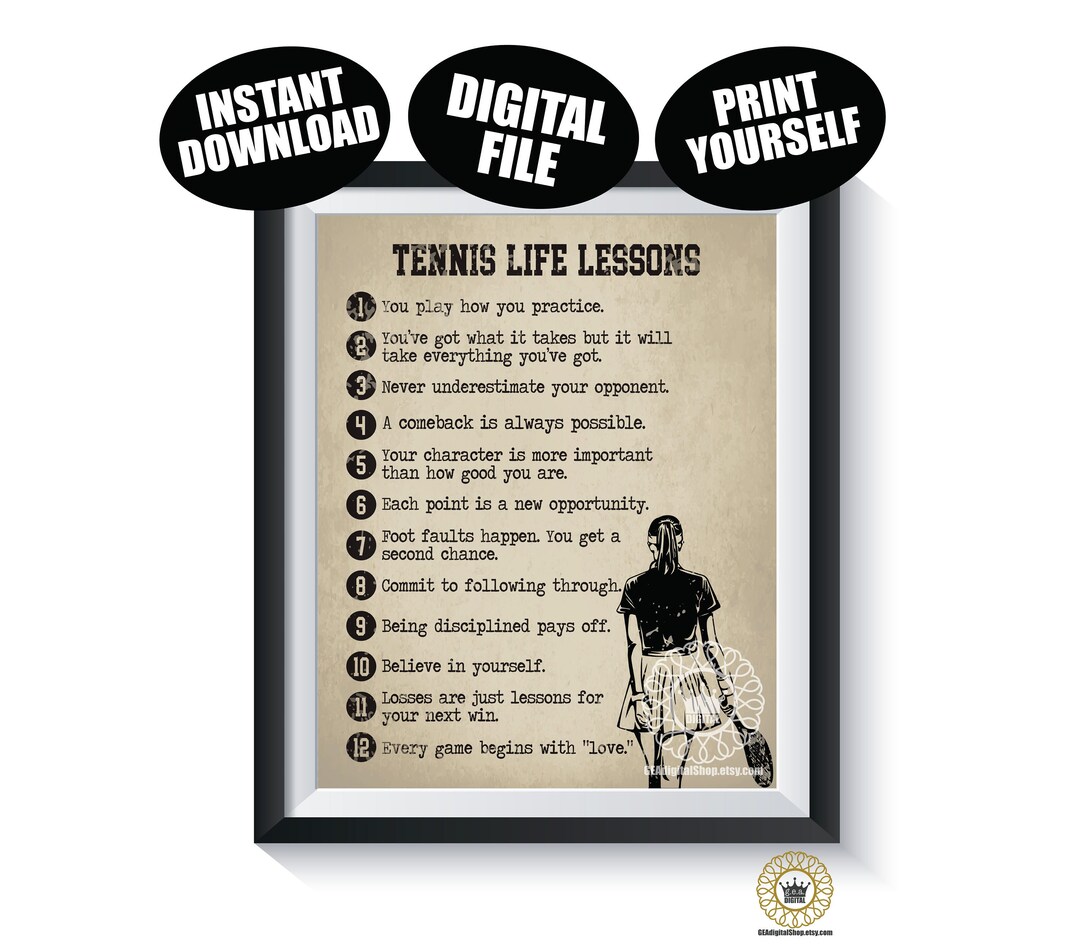 GIRL Tennis Life Lessons DIGITAL FILE Motivational Sports Poster Team ...