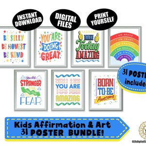 Kids Affirmation Posters Bundle of 31, Homeschool Art Montessori ...