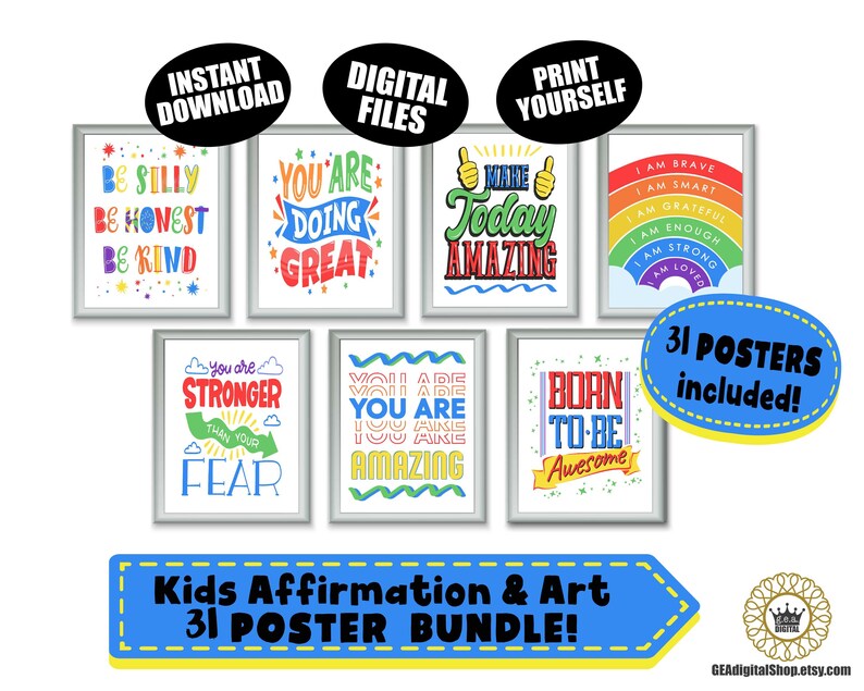 Kids Affirmation Posters Bundle of 31, Homeschool Art Montessori ...
