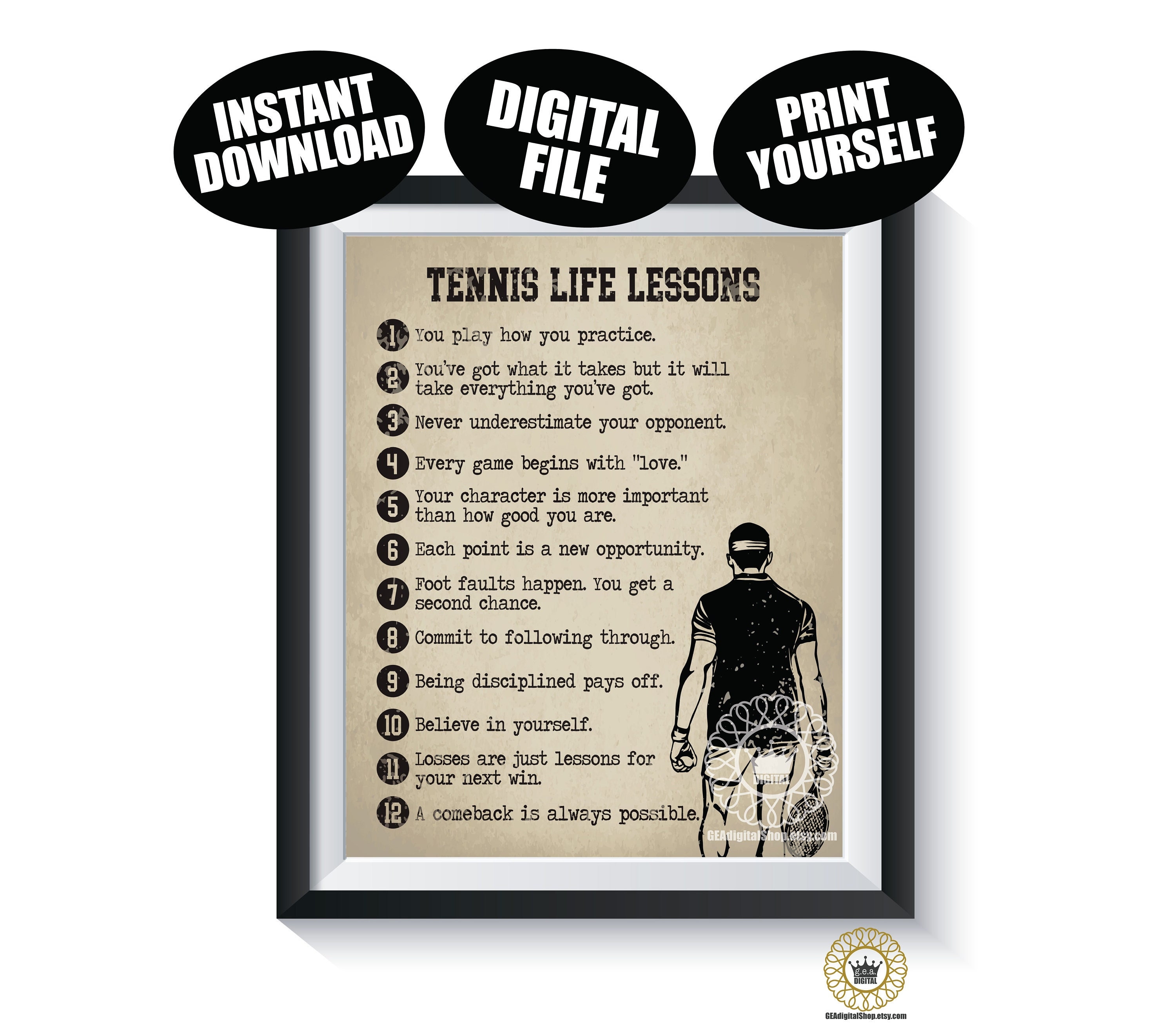 BOY Tennis Life Lessons DIGITAL FILE Motivational Sports Poster Team ...