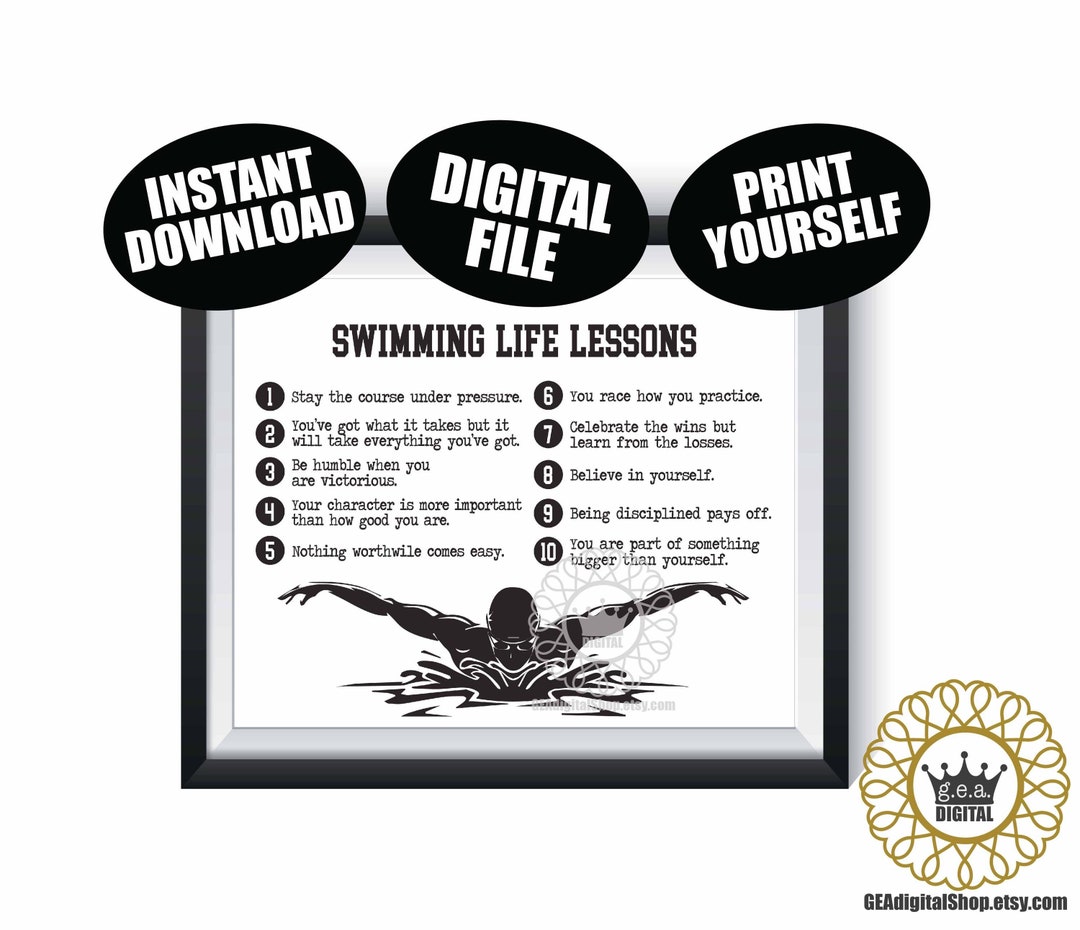 Swimming Poster DIGITAL FILE, Swimming Life Lessons, Swim Team Gift ...