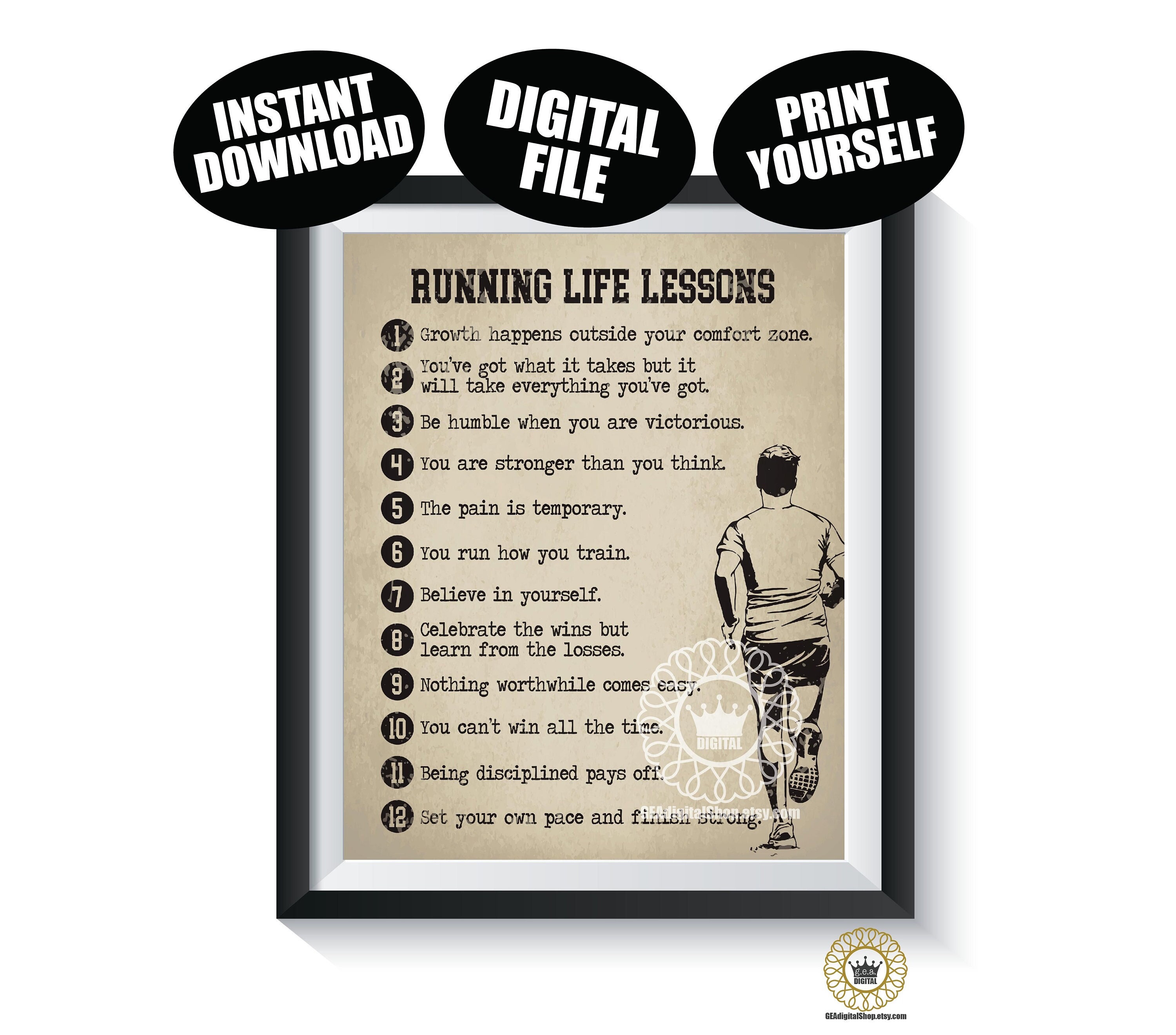 BOY Running Life Lessons DIGITAL FILE Cross Country Track Sports Poster ...