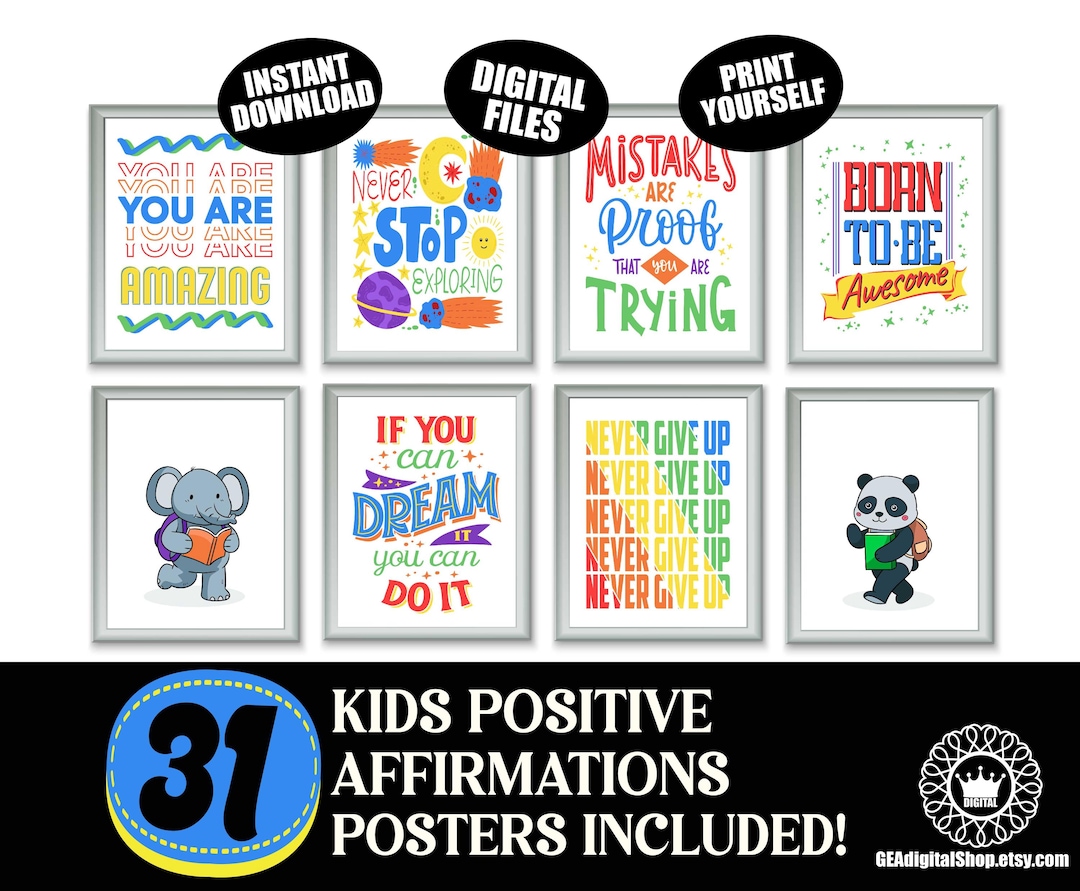 Kids Playroom Posters, Set of 31 Positive Affirmation Art Prints ...