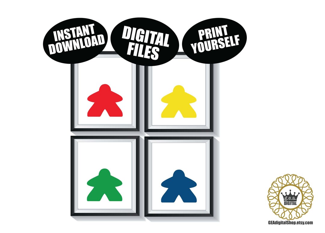Meeple Game Pieces Art DIGITAL FILES Qty 4 Classic Board Game Posters ...