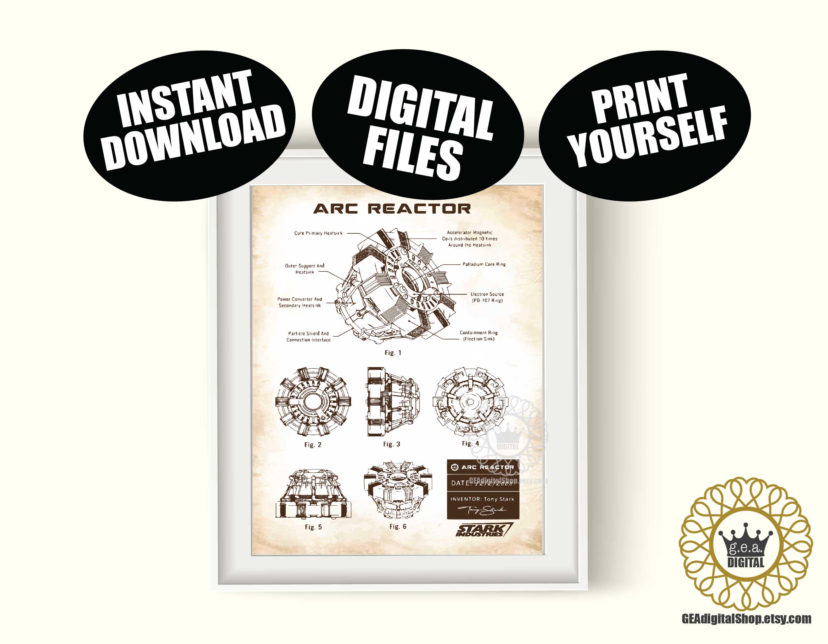 Arc Reactor Vintage Blueprint Art, Iron Man Arc Reactor Patent Poster ...
