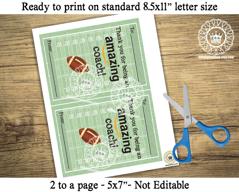 PRINTABLE Football Coach Gift Card Holder Amazon Thank You Tag - Etsy