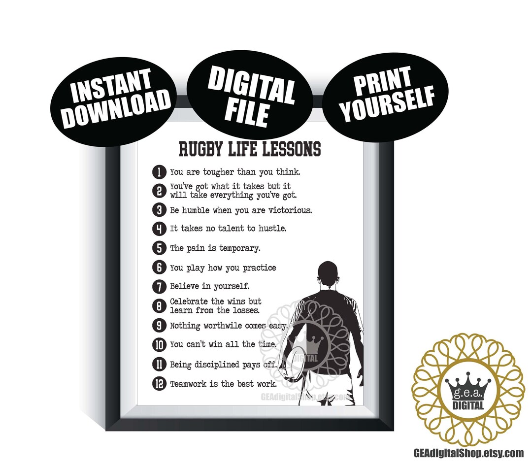Rugby Life Lessons DIGITAL FILE Motivational Sports Graduation Gift ...