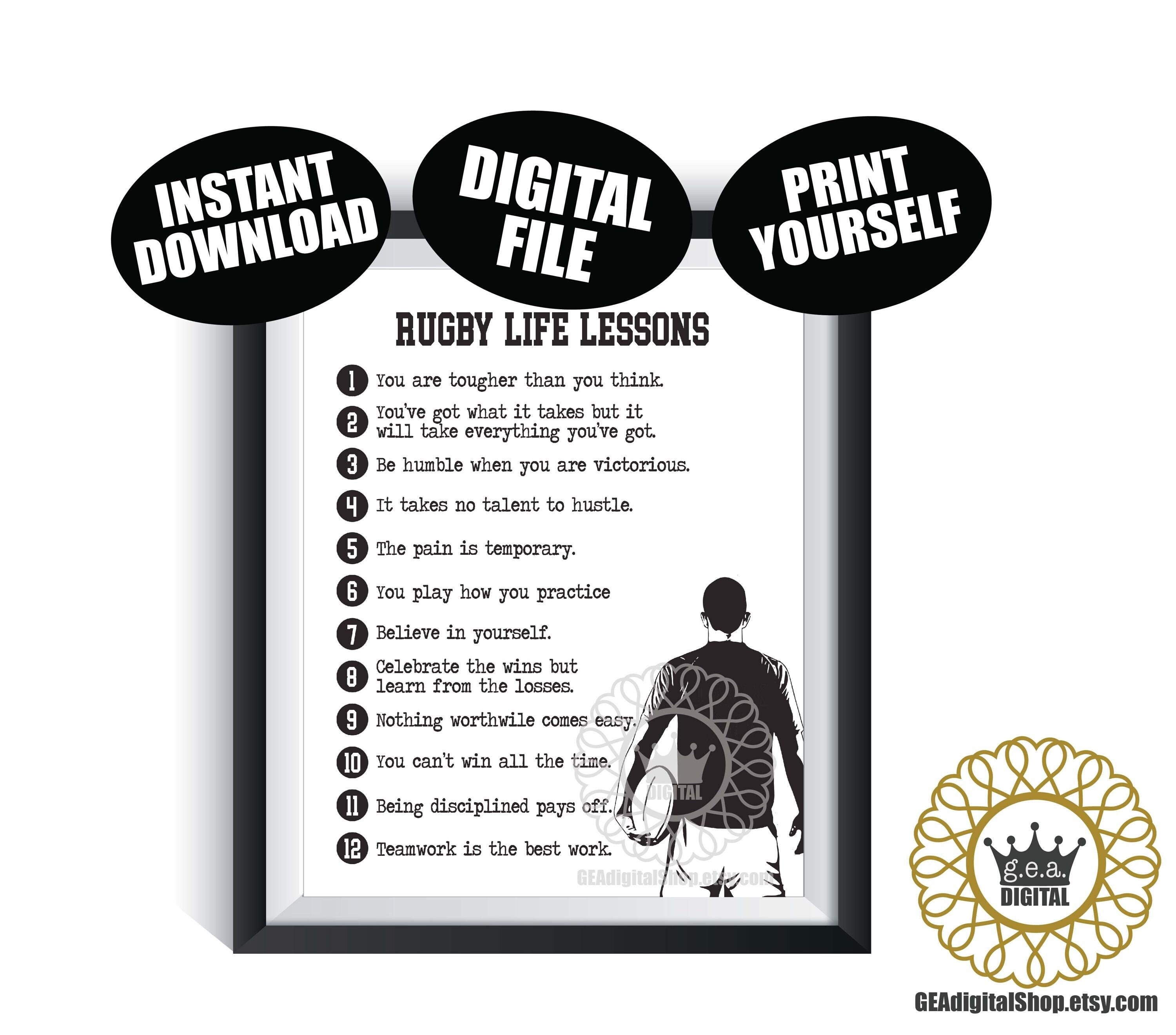 Rugby Life Lessons DIGITAL FILE Motivational Sports Graduation Gift ...