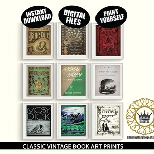 Vintage Book Cover Posters, English Classroom Wall Decor Art DIGITAL ...