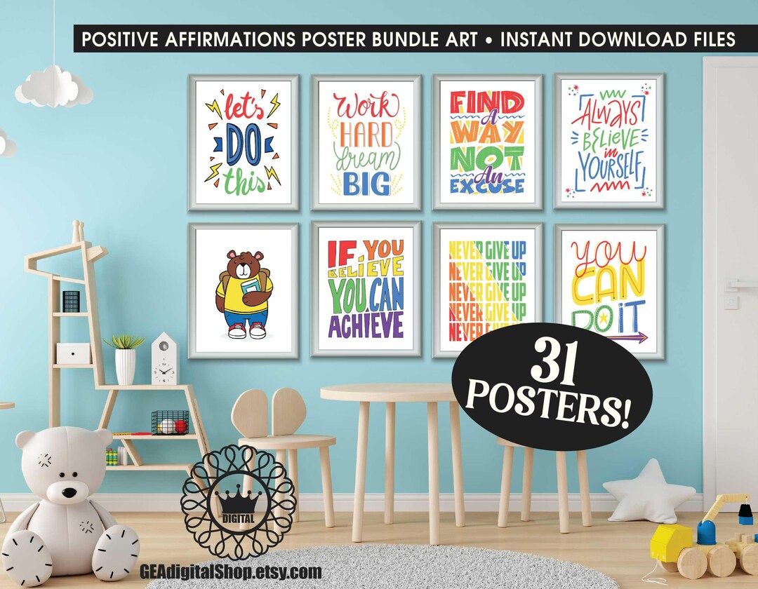 Set of 31 Inspirational Playroom Art for Kids Colorful Classroom ...